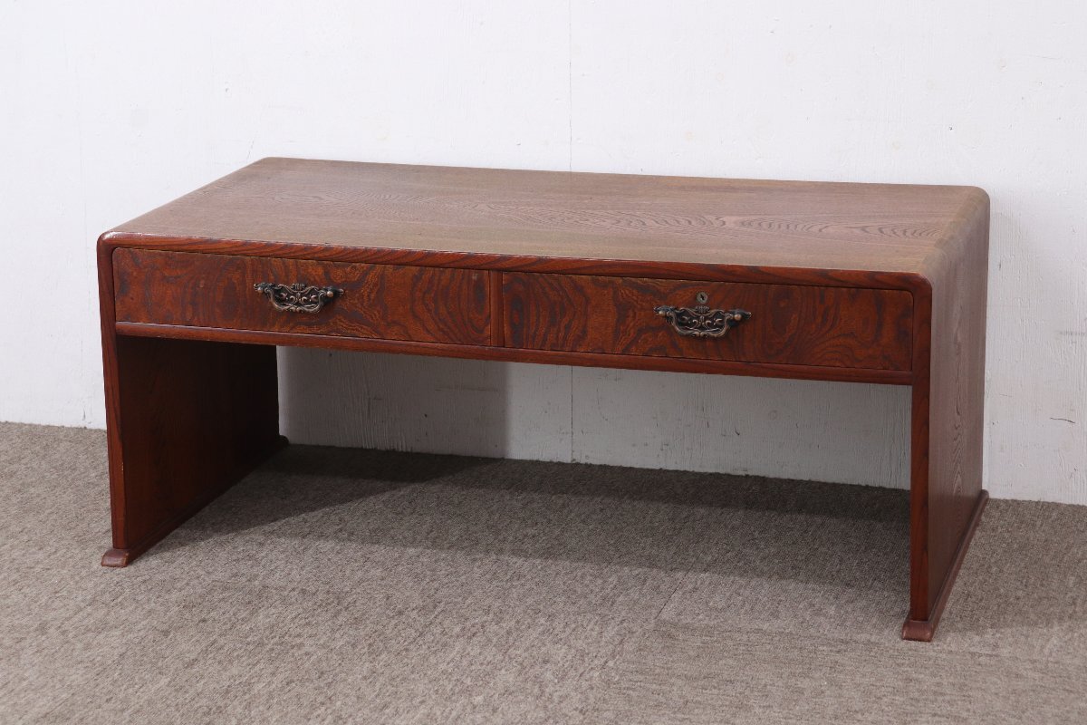 当時物 文机 欅/中桐 W92.5×D48.5×H38cm 引き出し2杯 指物 サイドテーブル 11-C087X/1/220(文机)｜売買されたオークション情報、yahooの商品情報を ...