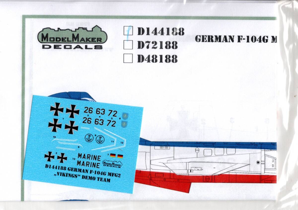 1/144 Model Maker Decals モデルメーカーデカール D144188 German Lockheed F-104G MFG2 "Vikings" DEMO TEAM(軍用機 ...