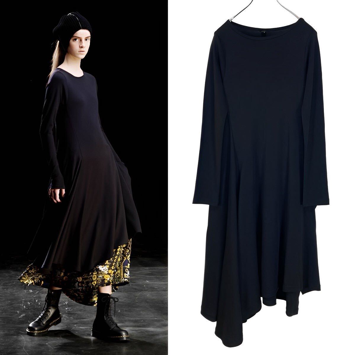 Yahoo!オークション - Y's 19AW WOOL SMOOTH ASYMME DRESS 黒2