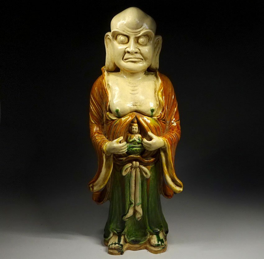 Yahoo!オークション - 緑屋c 中国古玩 唐三彩 羅漢像 仏像 高約44.5cm ...