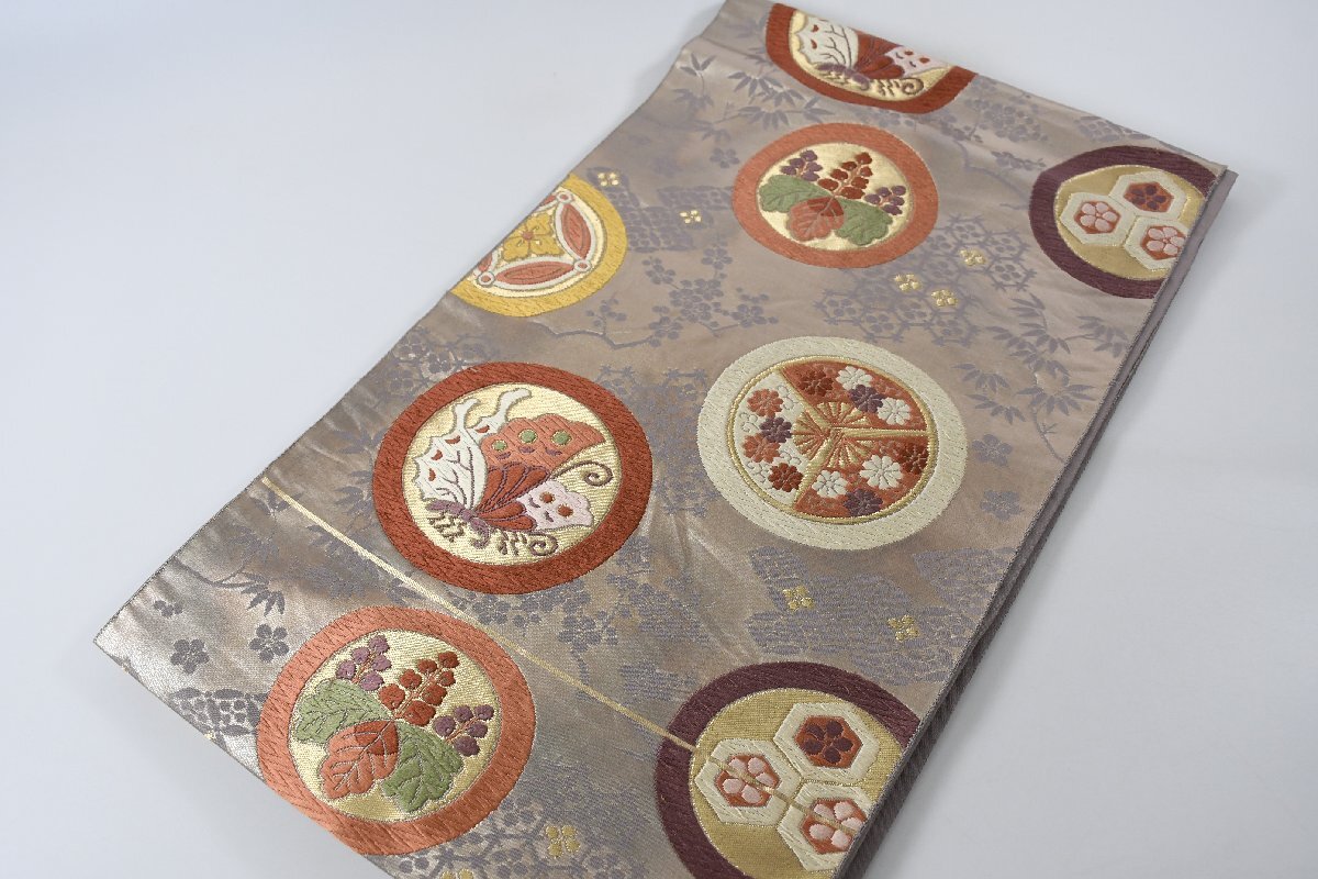 Yahoo!オークション - 袋帯 丸文 六通柄 花 帯丈430cm 着物屋 ne-12573...