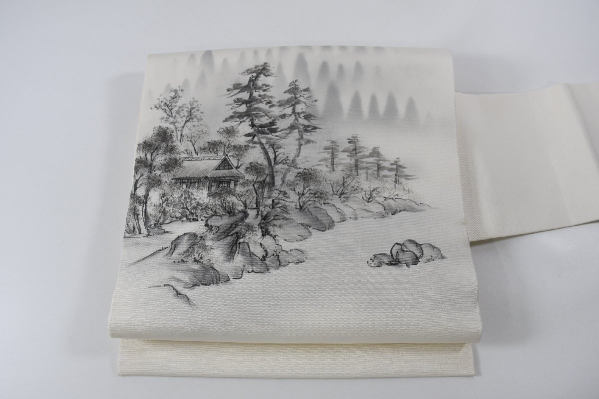 Yahoo!オークション - 名古屋帯 内山晴祥 塩瀬 手描き 風景 帯丈372cm ...