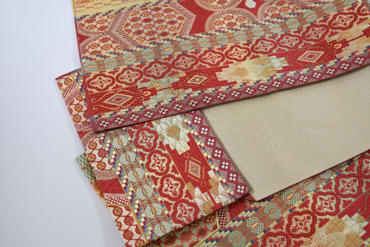 Yahoo!オークション - 袋名古屋帯 幾何学模様 松葉仕立て 帯丈358cm 着...