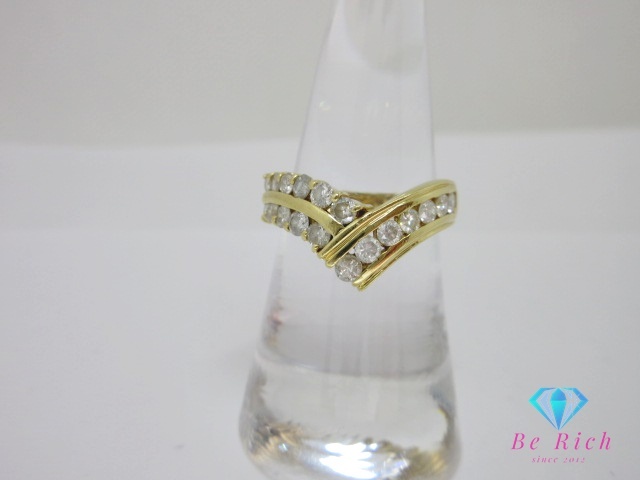 Yahoo!オークション - K18 YG ダイヤモンド 1.00ct 付 デザイン リング...