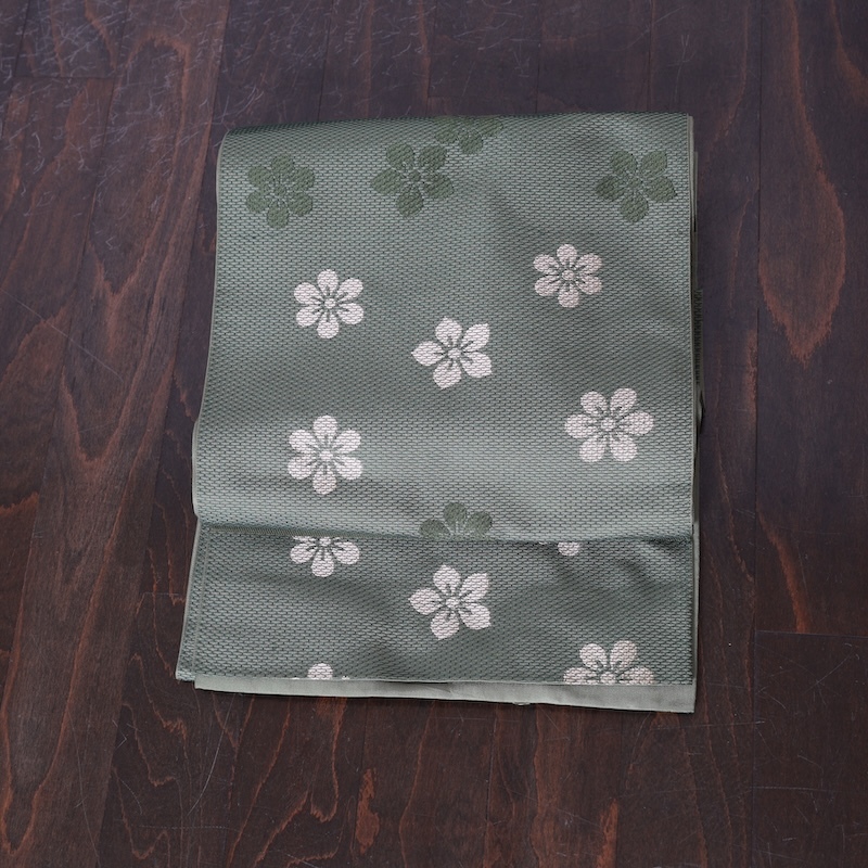 Yahoo!オークション - 名古屋帯 博多織り 緑濃淡 白 桜 K245