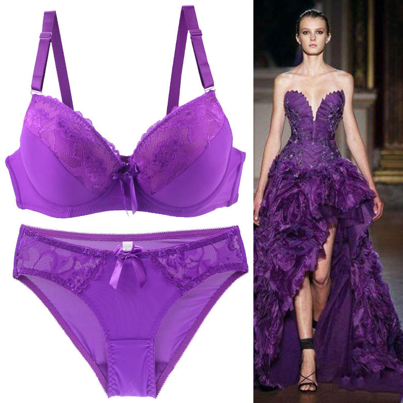 Yahoo!オークション - 人気品85D/XL パープル ブラ＆ショーツセット レ...