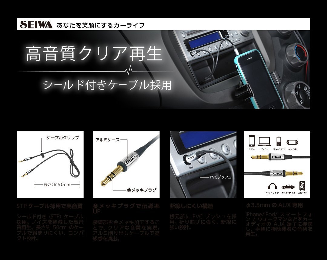 Yahoo!オークション - SEIWA(セイワ) オーディオケーブルAUX M129 0.5m