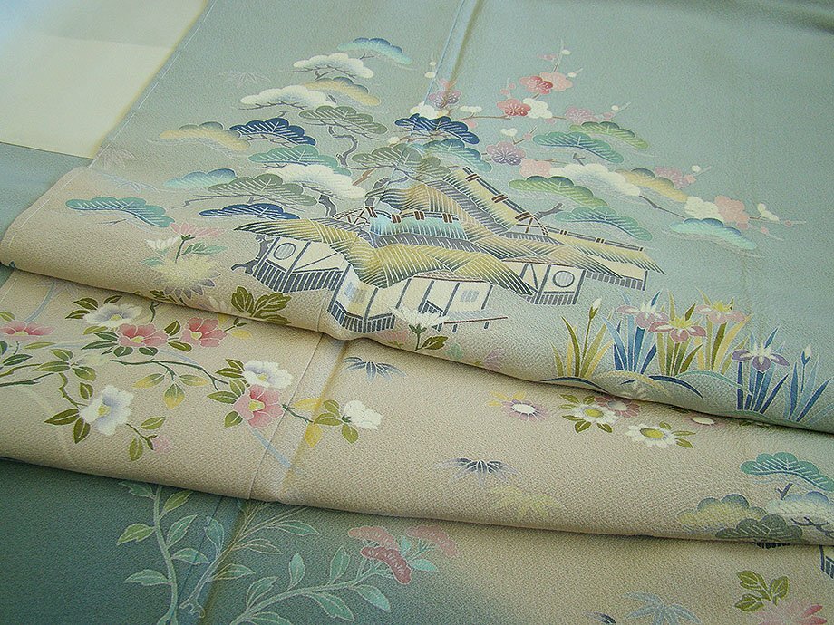 Yahoo!オークション - 時代屋 裄67.1cm 極上縮緬地 本加工染柄 附下...