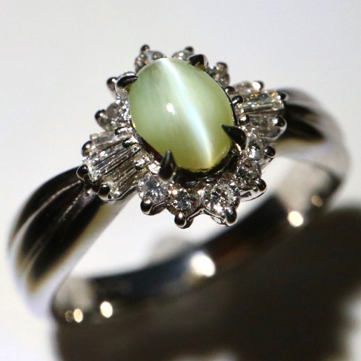 Yahoo!オークション - Pt900 天然クリソベリルキャッツアイ/天然ダイ...