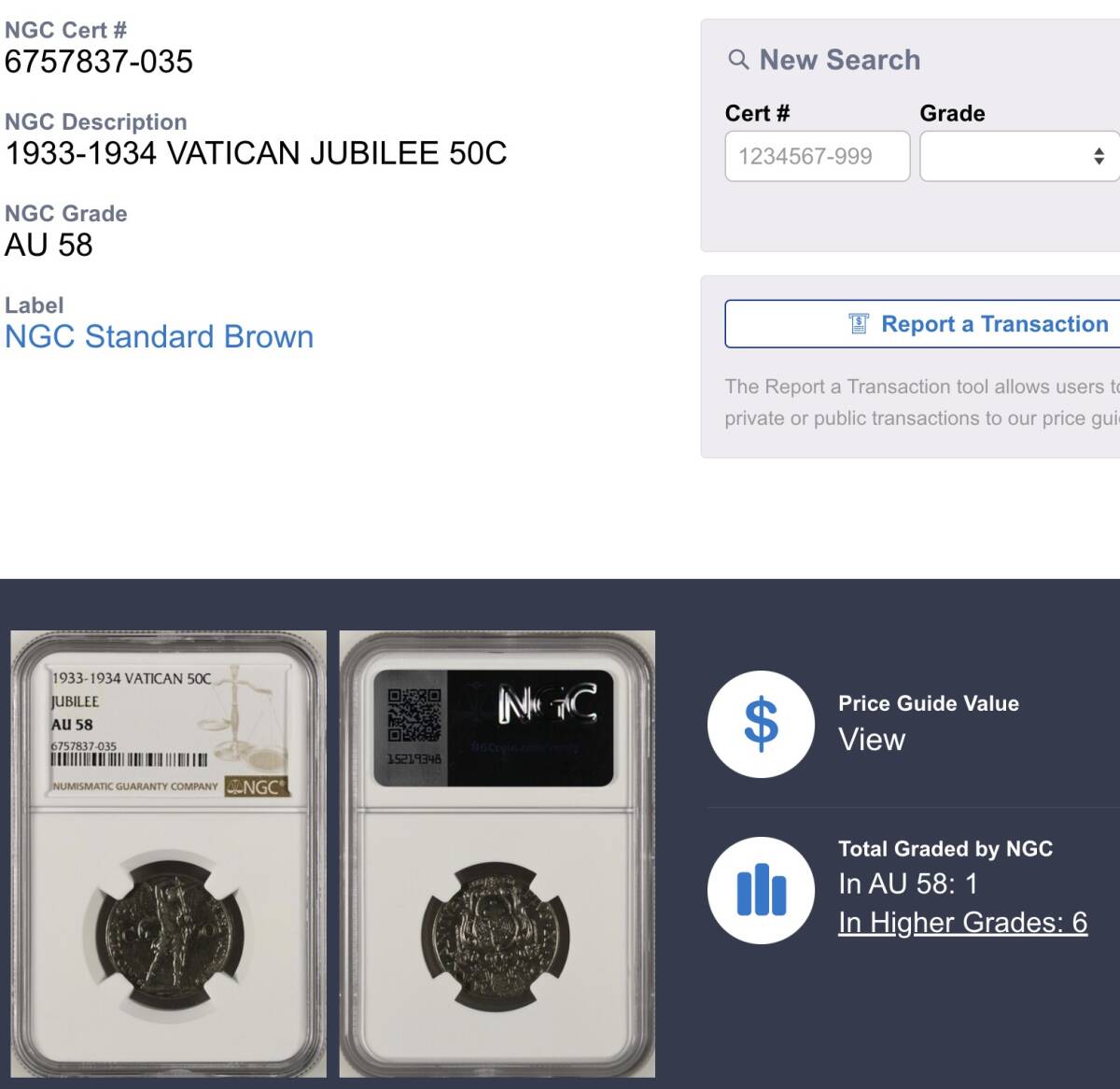 Yahoo!オークション - 土終 【NGC AU58】1933-34 バチカン 50C ジュビ...