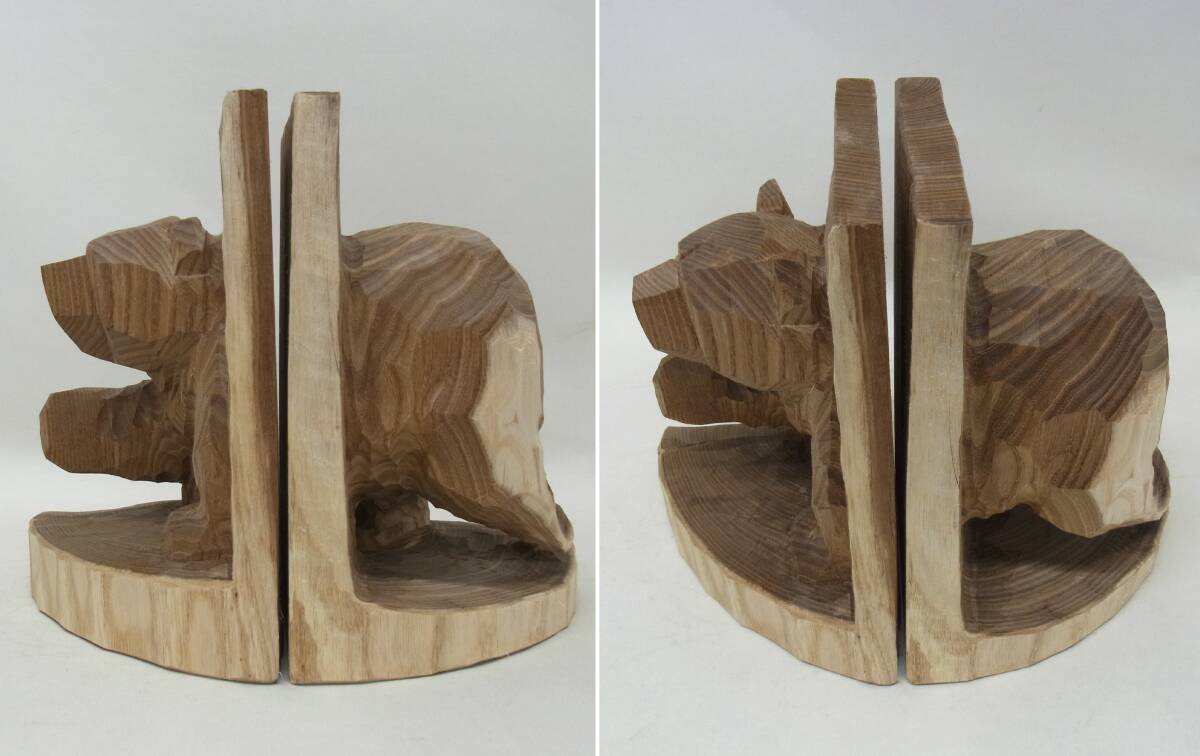 Yahoo!オークション - 【SK6】佐藤憲治 木彫り熊 ブックエンド 木彫り ...
