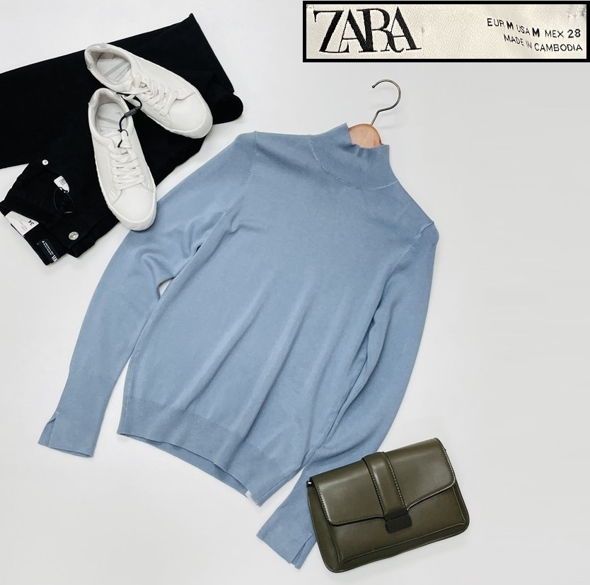 ZARA /M/ ブルー ハイネック長袖ニットセーター トップス ZARA /M/ ブルー ハイネック長袖ニットセーター トップス