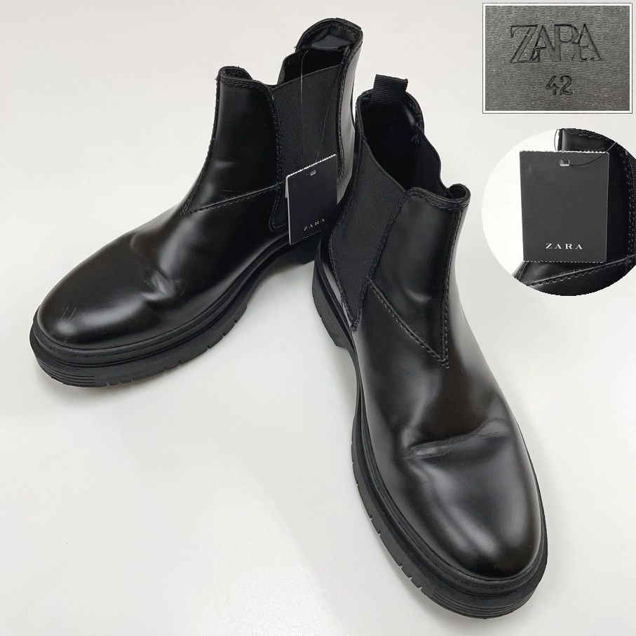 Yahoo!オークション - ZARA /42/ ブラック ショートブーツ サイドゴア ...