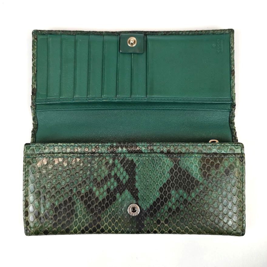 GUCCI グッチ パイソン 二つ折り 長財布 グリーン系 緑 ロング GUCCI グッチ パイソン 二つ折り 長財布 グリーン系 緑 ロング
