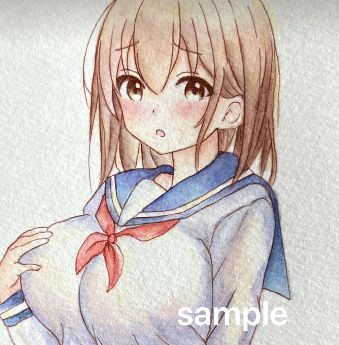 Yahoo!オークション - オリジナル 手描きイラスト セーラー服 女の子 ...