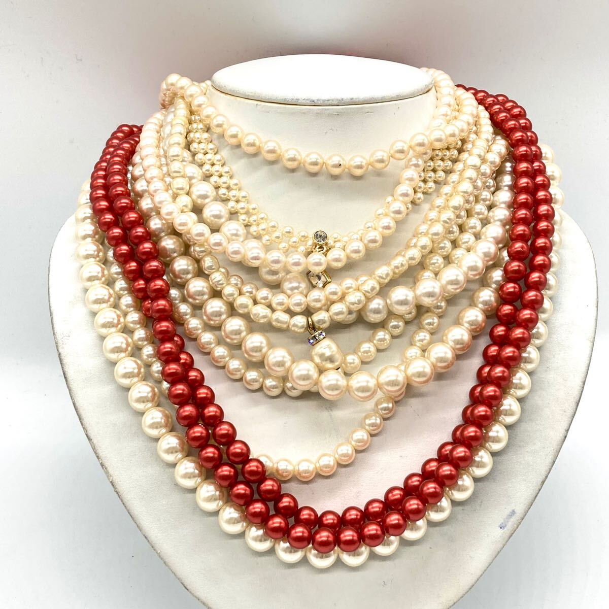 赤パール入り パールネックレス10本おまとめ n 約374.3g 真珠 アクセサリー 貝パール accessory necklace pearl silver DG5/DG5(真珠)｜売買され ...