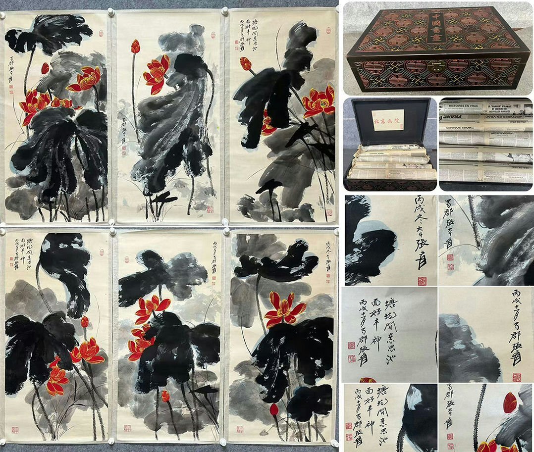 Yahoo!オークション - 観心・時代旧蔵 C284中国古書道 張大千 荷花六...