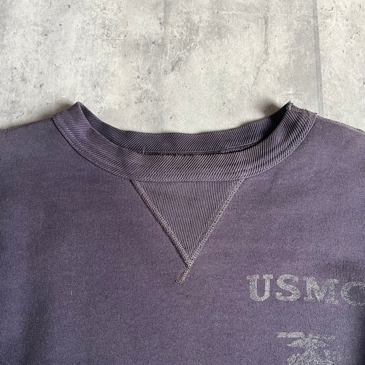 McCOY】スウェット フェード USMC 前V ガゼット ボロ 茄子紺 McCOY】スウェット フェード USMC 前V ガゼット ボロ 茄子紺