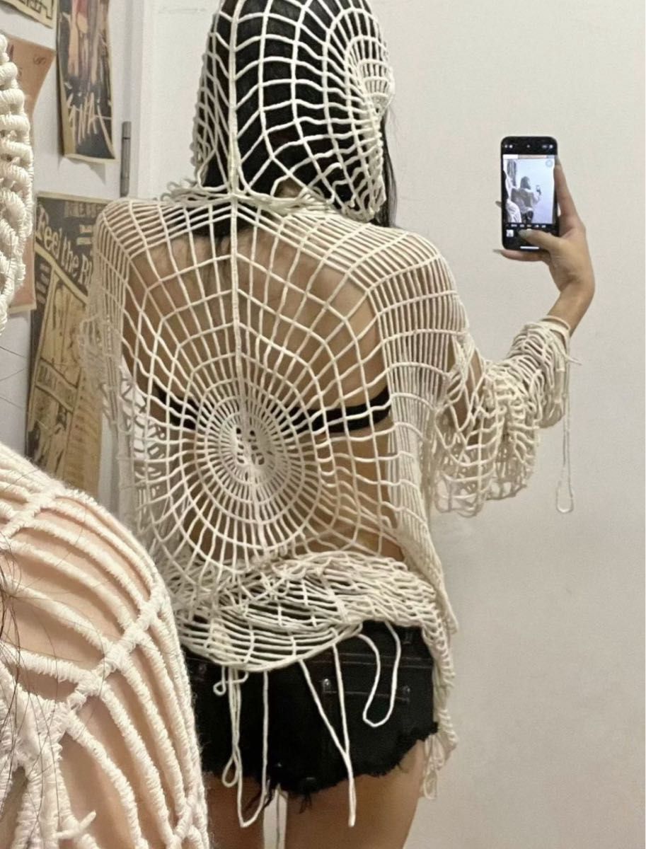 蜘蛛 メッシュニット パーカー unknown スパイダー 蜘蛛の巣 服 蜘蛛 メッシュニット パーカー unknown スパイダー 蜘蛛の巣 服