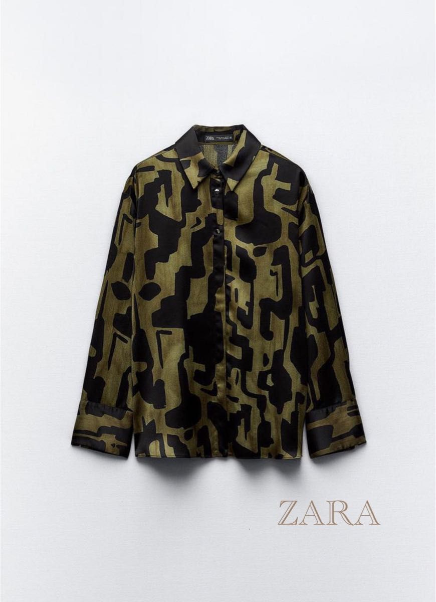 新品タグ付】ZARA ザラ プリント サテンシャツ ブラウス 新品タグ付】ZARA ザラ プリント サテンシャツ ブラウス