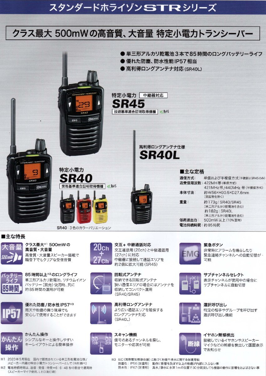 Yahoo!オークション - SR40【STANDARD】特定小電力トランシーバー 必要...