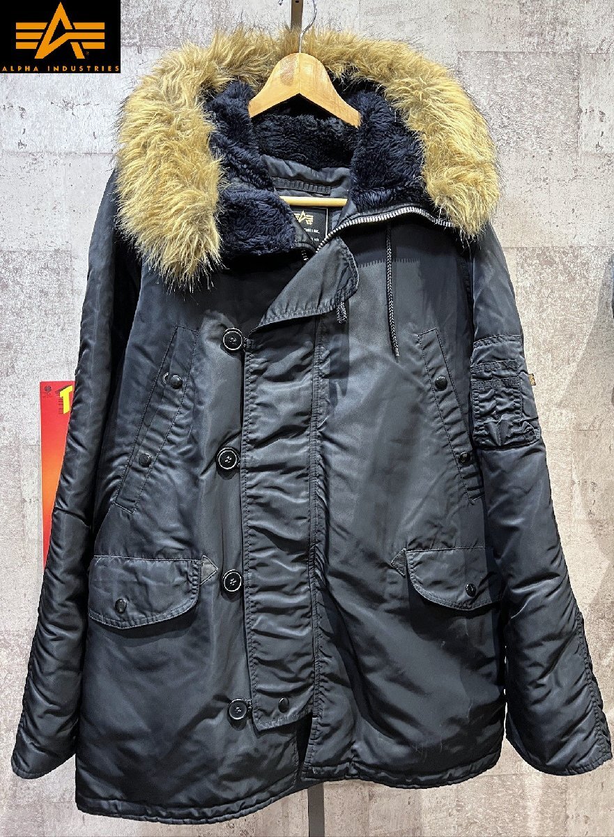 Yahoo!オークション - ALPHA N-3B 黒 L メンズ ファー着脱 ブラック ア...