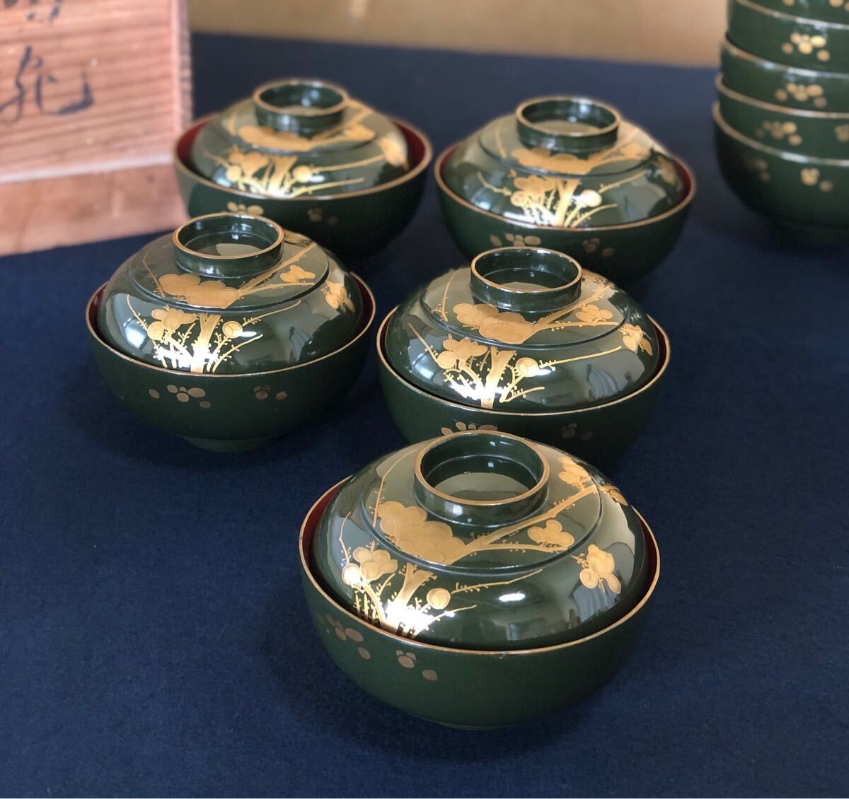 Yahoo!オークション - 《R》青内朱 梅蒔絵 吸物椀5客 木製漆器 241219...