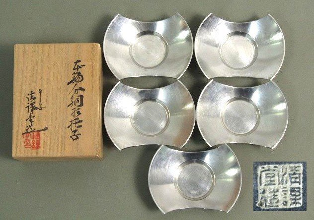 Yahoo!オークション - W736 F 清課堂造 本錫分銅形 茶托 共箱 煎茶道具...