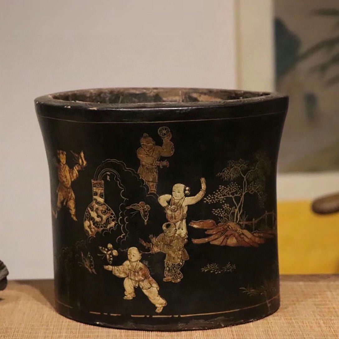 Yahoo!オークション - 渡鶴羽 P587清時代 漆器 卷筒 大筆立 細密細工 ...