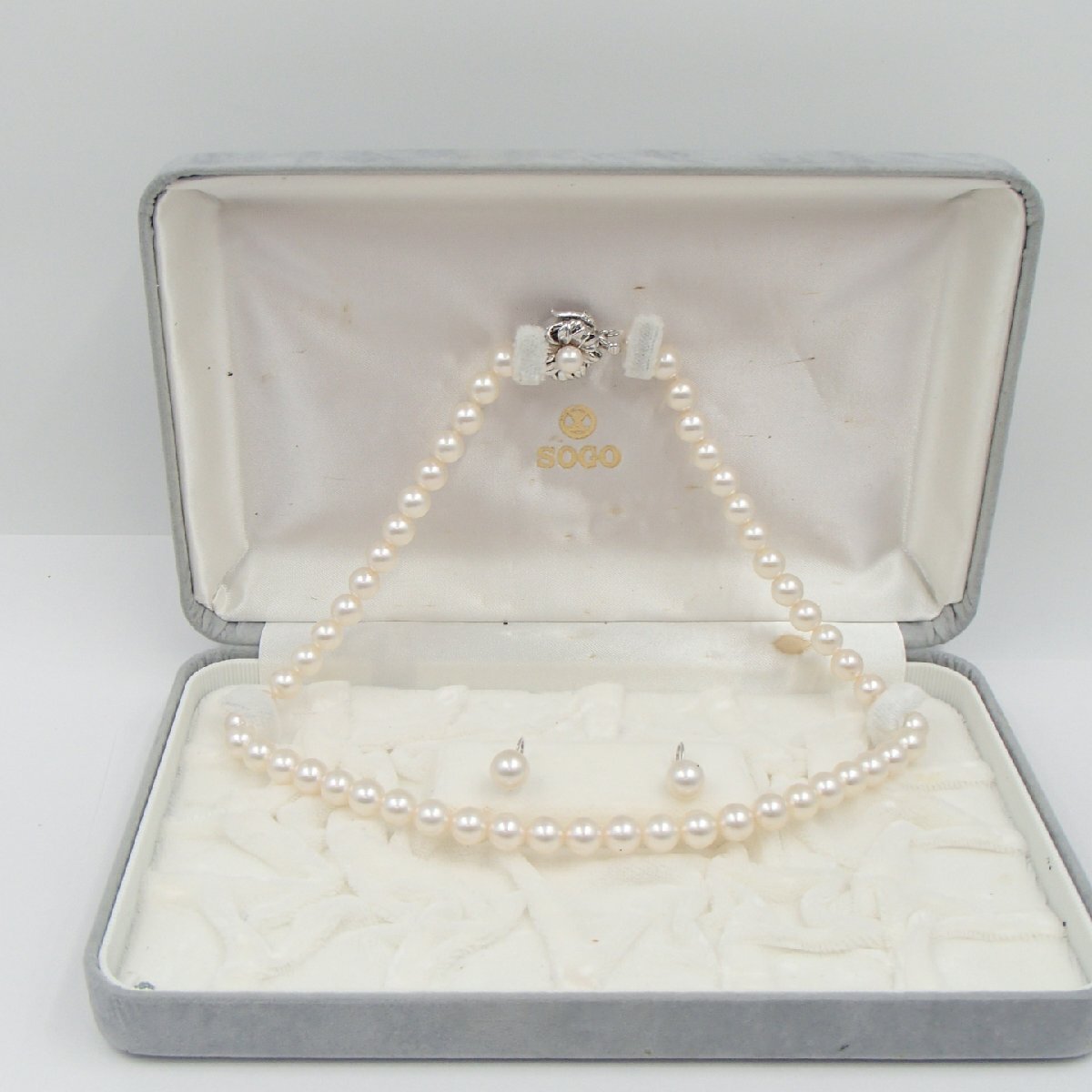 パール ネックレス イヤリング /K14WG 約3.4g 丸玉7.5㎜/silver 約32.8g / 真珠 アクセサリー TN