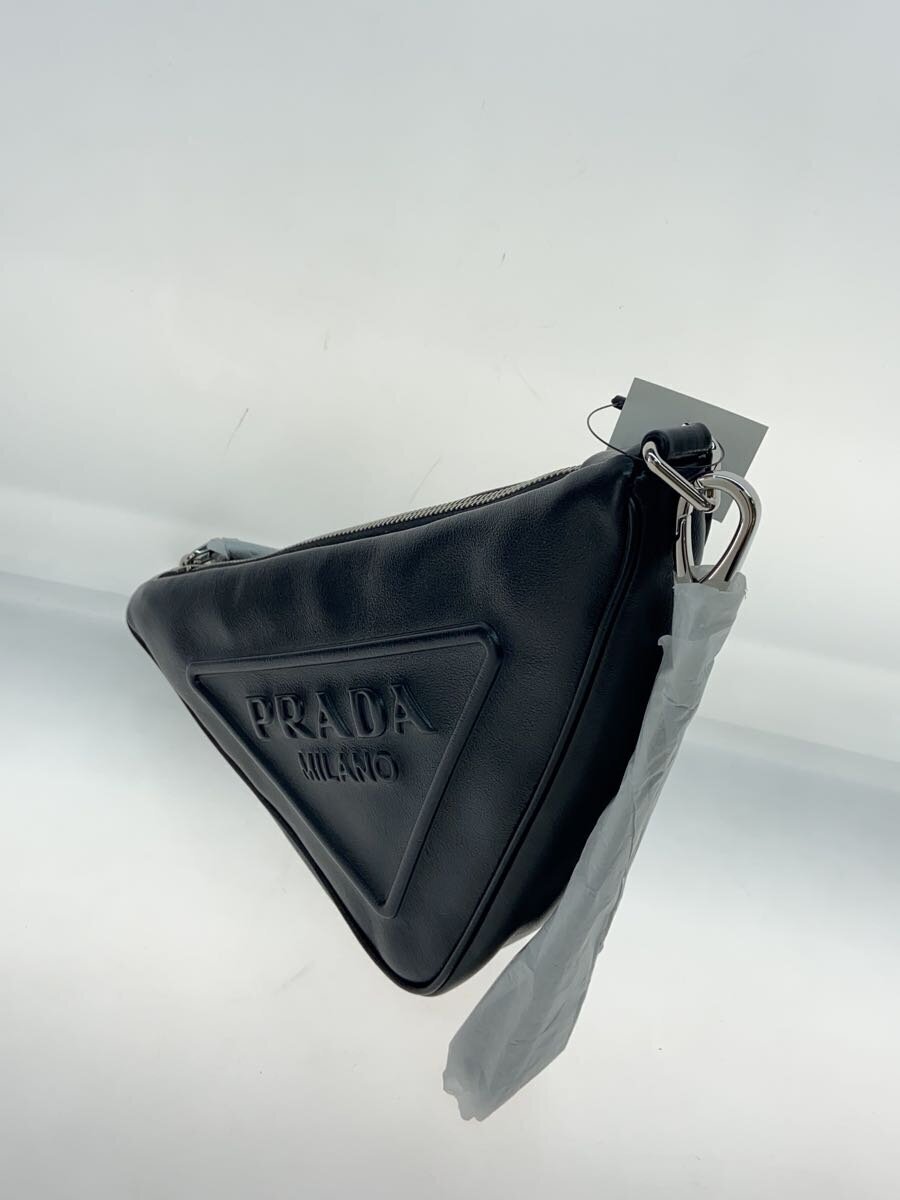 PRADA◇トライアングル レザーポーチバッグ/ブラック/レザー PRADA◇トライアングル レザーポーチバッグ/ブラック/レザー