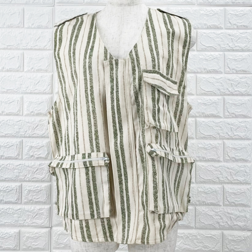 Yahoo!オークション - 【A2541】ベスト グリーン×ホワイト ストライプ...