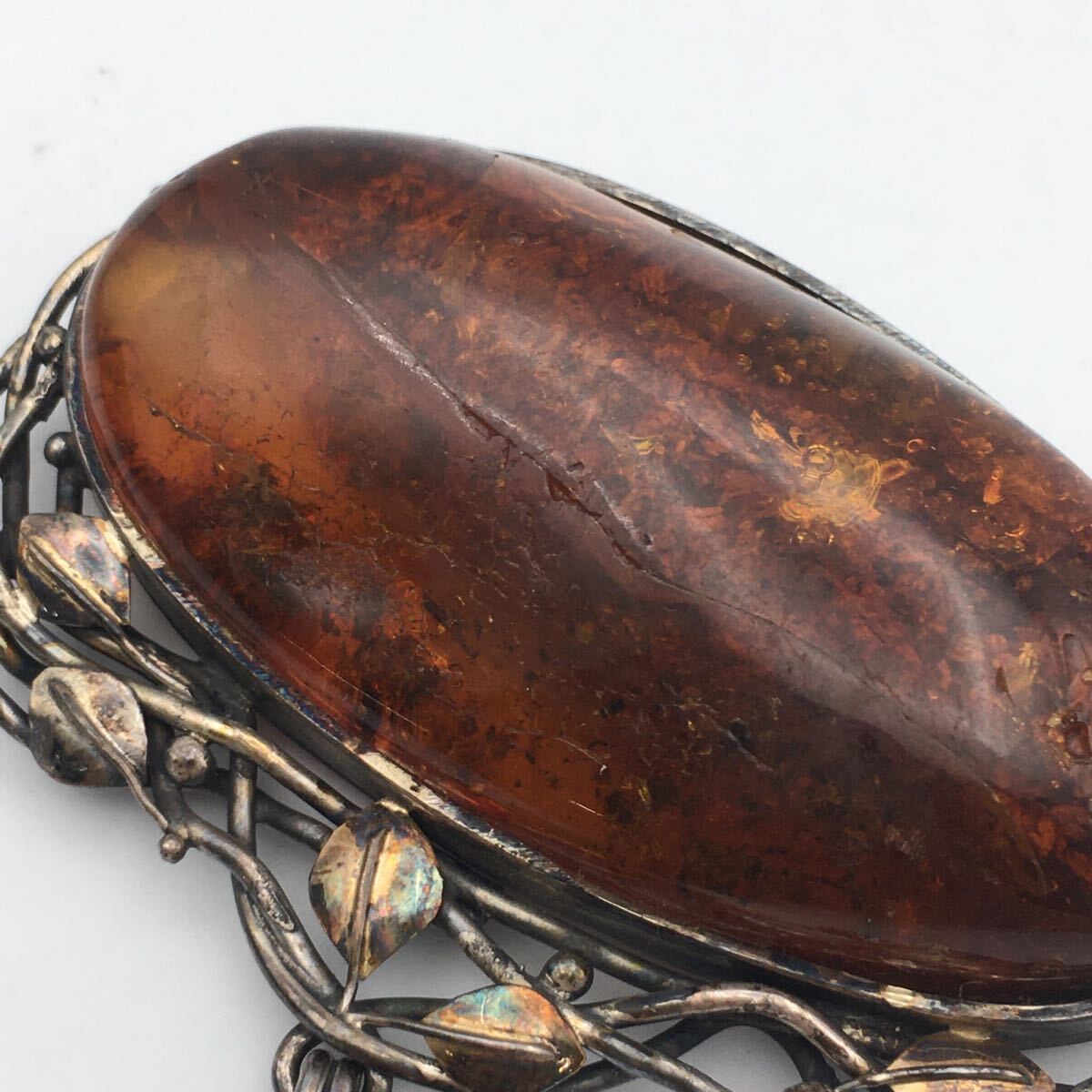 Yahoo!オークション - E08097/琥珀 アンバー/ブローチ/K18 SILVER/総...