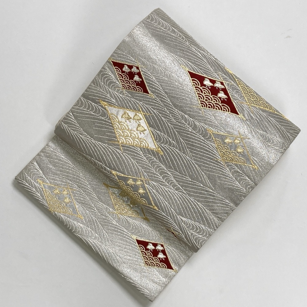 Yahoo!オークション - 袋帯 青海波文 菱文 波千鳥 金糸 銀糸 刺繍 帯丈...