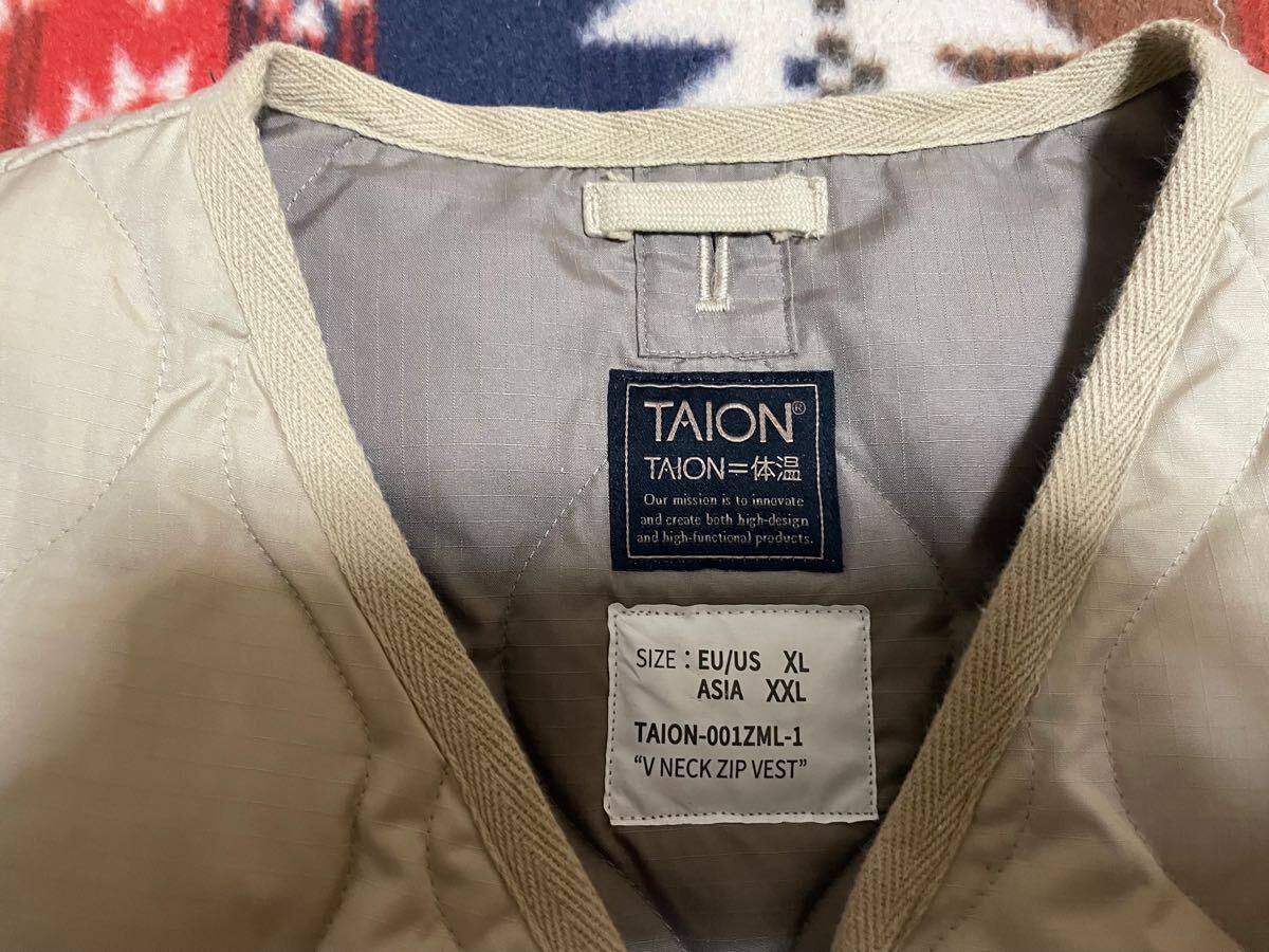 Yahoo!オークション - TAION Vネックジップベスト XL ベージュ ダウン...