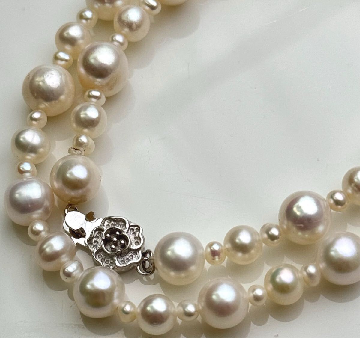 Yahoo!オークション - 綺麗本真珠ネックレス4-8mm 42cm パールネックレ...