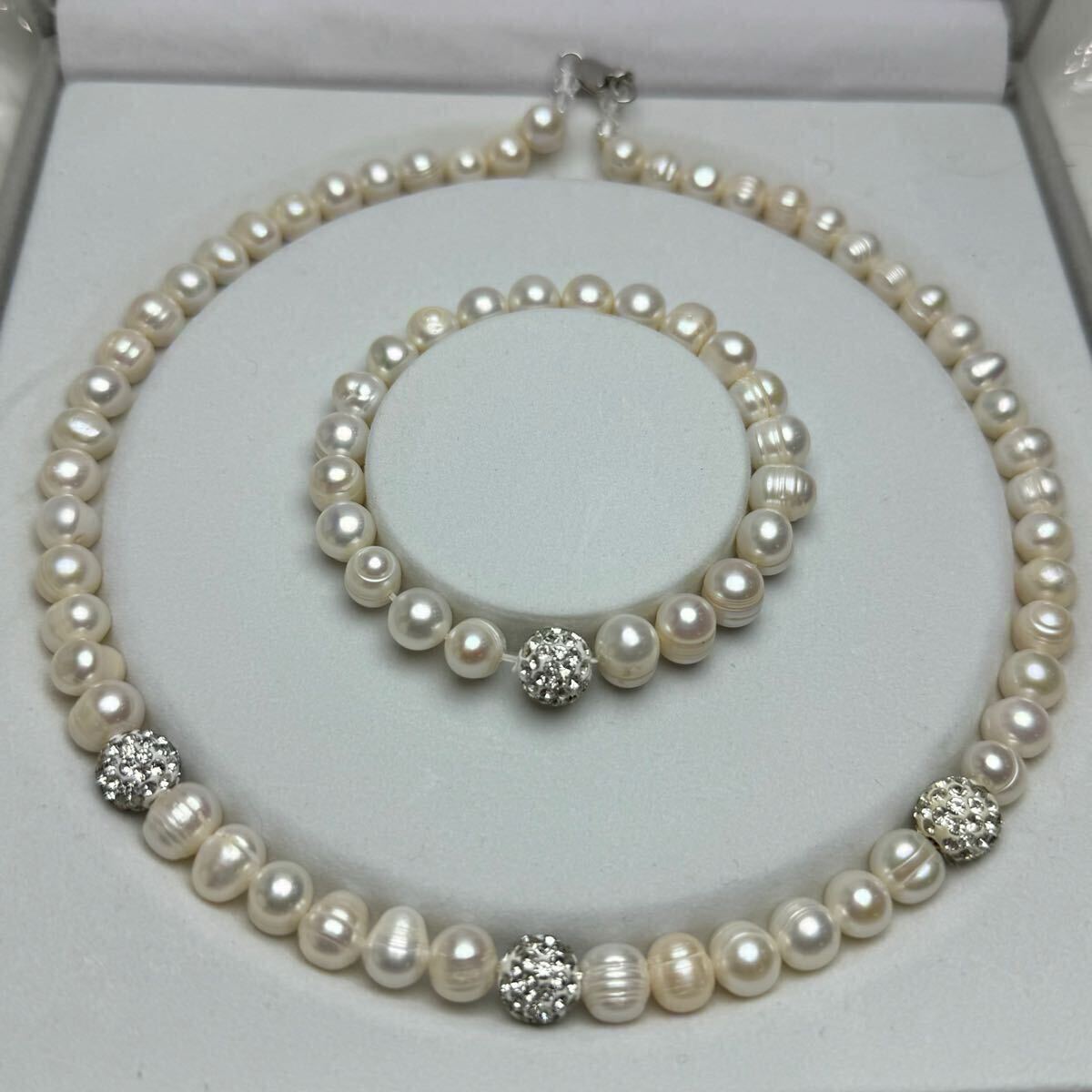 Yahoo!オークション - 本真珠ネックレス＋本真珠ブレスレット 8mm 42cm...