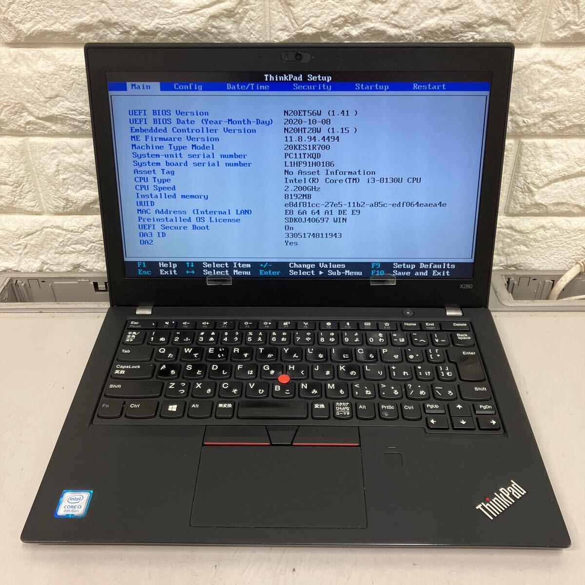 Yahoo!オークション - B142 Lenovo ThinkPad X280 Core i3 8130U メモ...