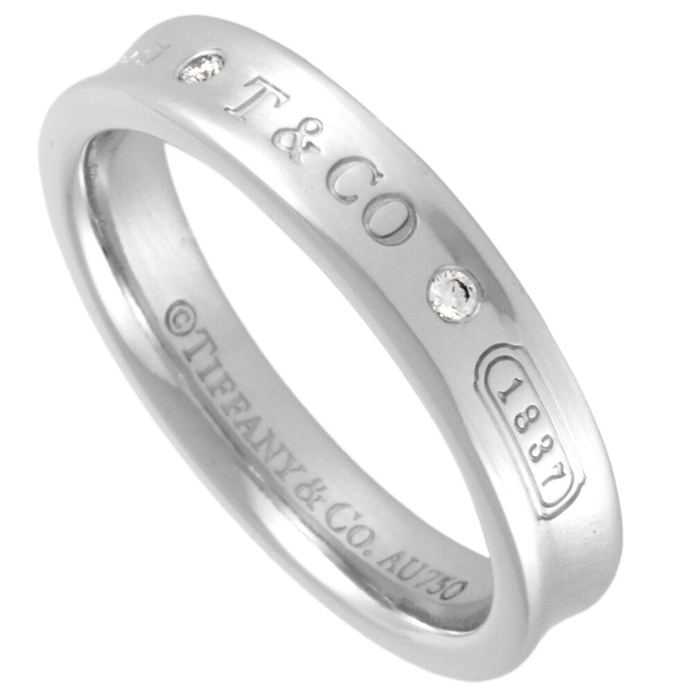 ティファニー Tiffany&Co. 1837 ナロー リング 指輪 ダイヤモンド 約15号 K18WG ホワイトゴールド 2PD 4mm 6.7g レディース ゴールド