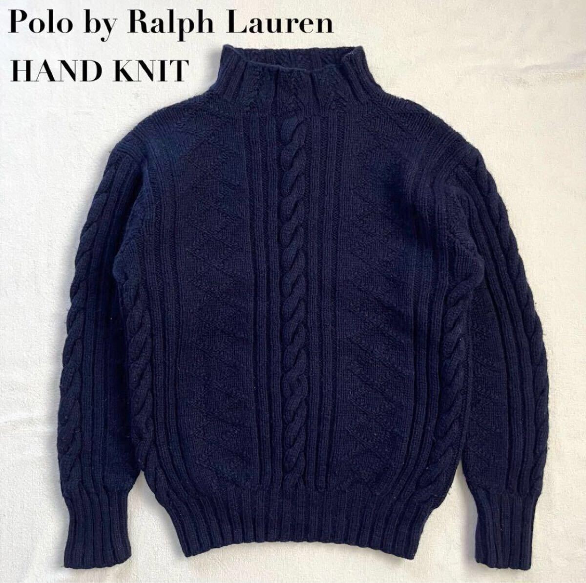 90s POLO RALPH LAUREN ポロラルフローレン ローゲージ ハイネック セーター フィッシャーマンセーター ウール100% メンズM ネイビー(Mサイズ)｜売買された ...