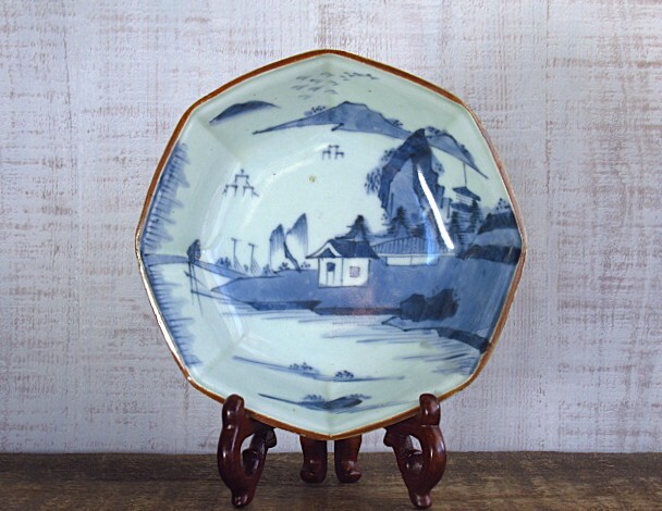 Yahoo!オークション - A305 染付 八角皿 骨董