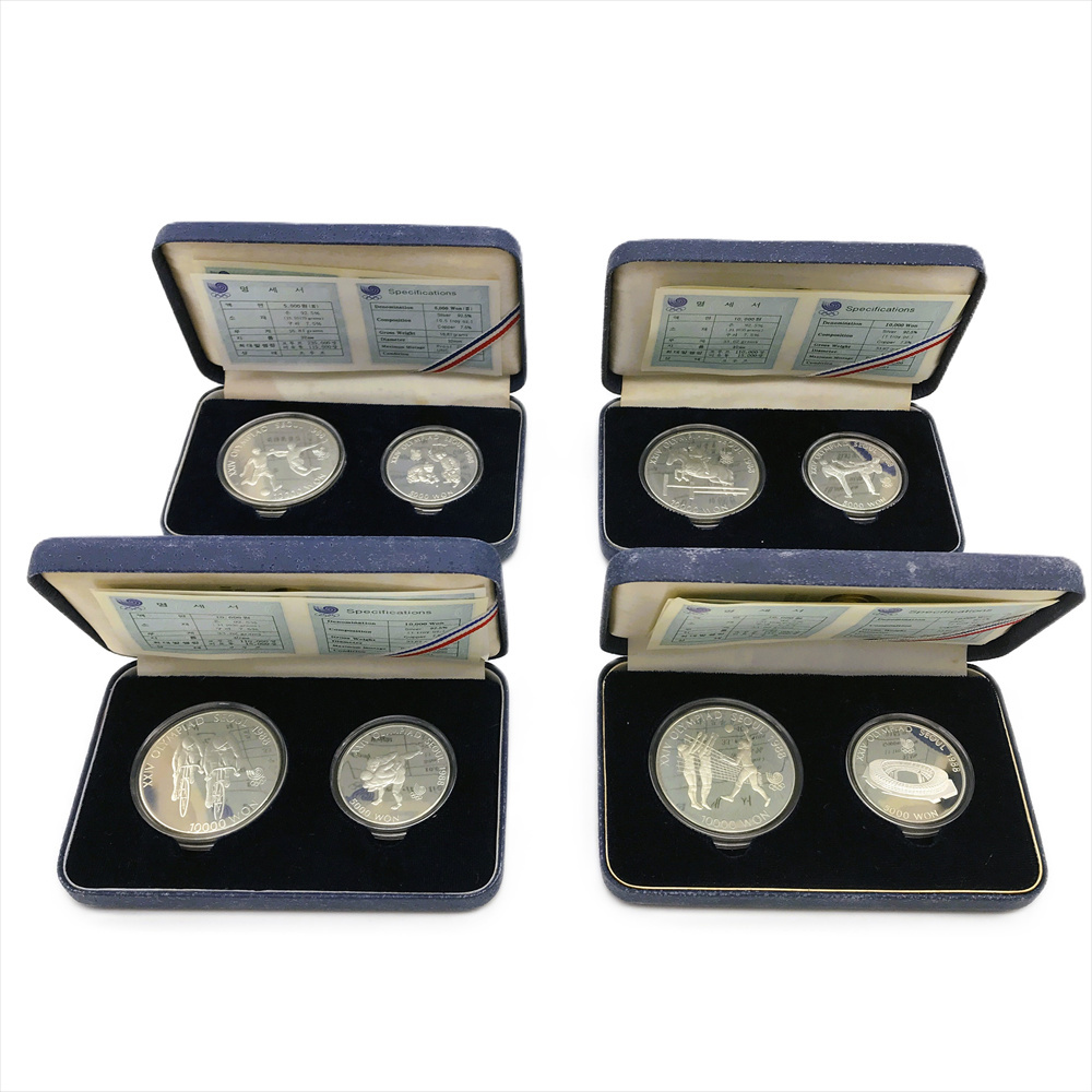 ソウルオリンピック記念 プルーフ銀貨 10000ウォン 5000ウォン 2枚セット 8箱セットまとめ 1988年 シルバー925 計約 400g(平成)｜売買されたオークション情報、yahoo ...