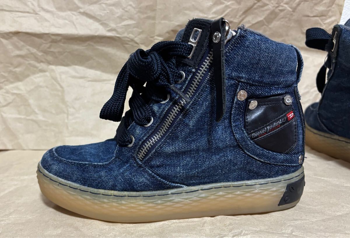 DIESEL ハイカット厚底スニーカー 23 0㎝ デニム生地 インヒール DIESEL ハイカット厚底スニーカー 23 0㎝ デニム生地 インヒール