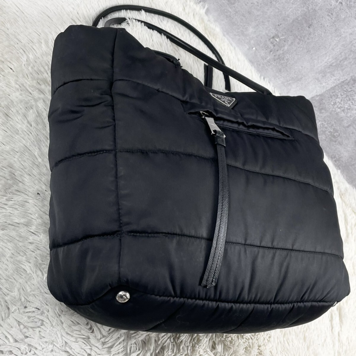 日本代購代標第一品牌【樂淘letao】－美品 PRADA プラダ ボンバー 2way ハンドバッグ トート ショルダー クロスボディ ビジネス ナイロン レザー 三角プレート 通勤 通学 A4 黒