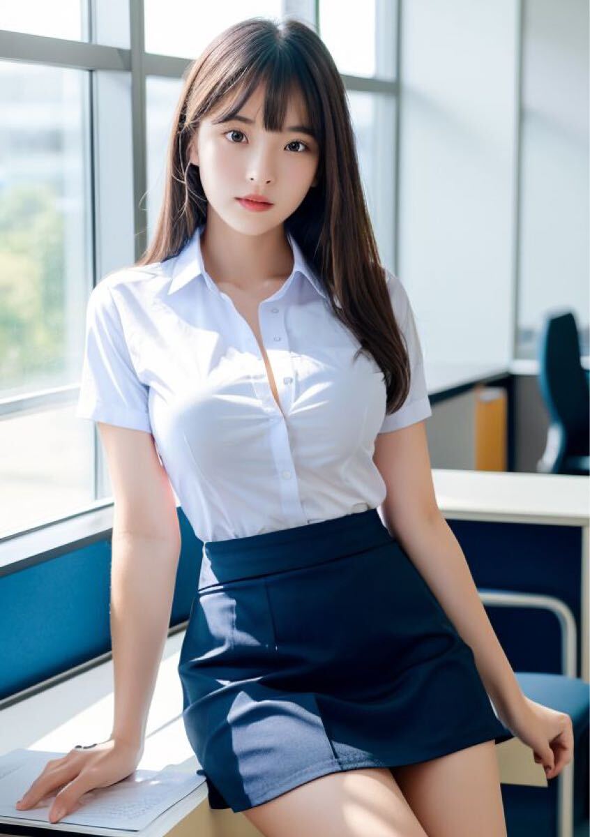 Yahoo!オークション - 高画質 美女 AI ポスター OL A4 美少女 美乳 巨...