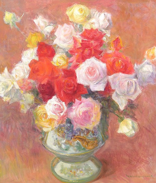 Yahoo!オークション - 【GLC】柳沢淑郎 「ばら」 油彩10号 日展参与 白...