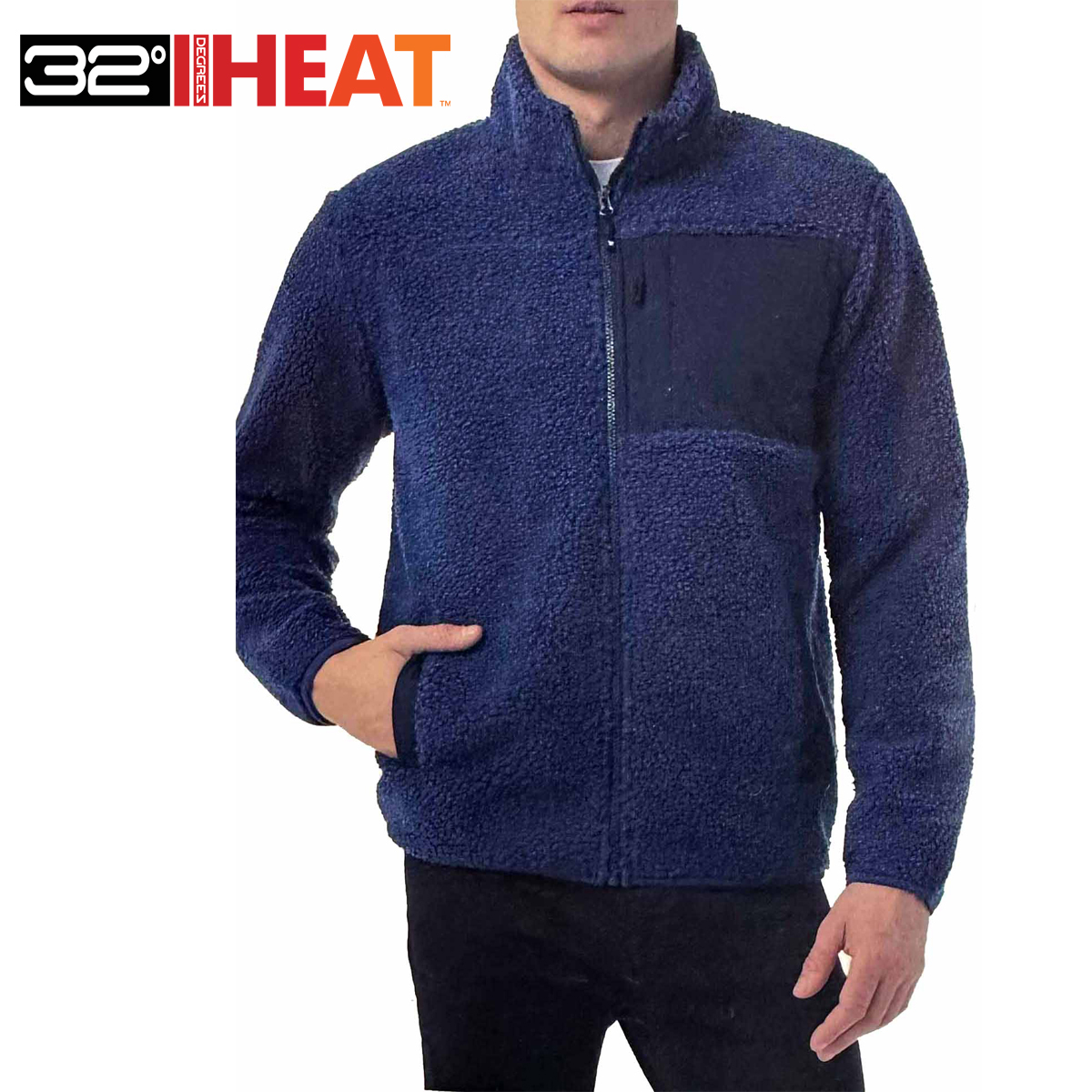 新品 M コストコ 32HEAT メンズ ボアジャケット 裏ボア ネイビー 新品 M コストコ 32HEAT メンズ ボアジャケット 裏ボア ネイビー