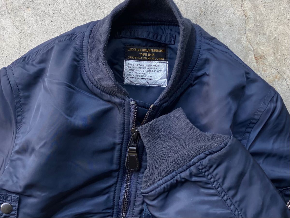 ALPHA INDUSTRIES B-15 MOD フライトジャケット 36 アルファ メンズ ブルゾン MA-1 B-15C 紺 ネイビー ナイロン USAF US.AIR FORCE(S ...