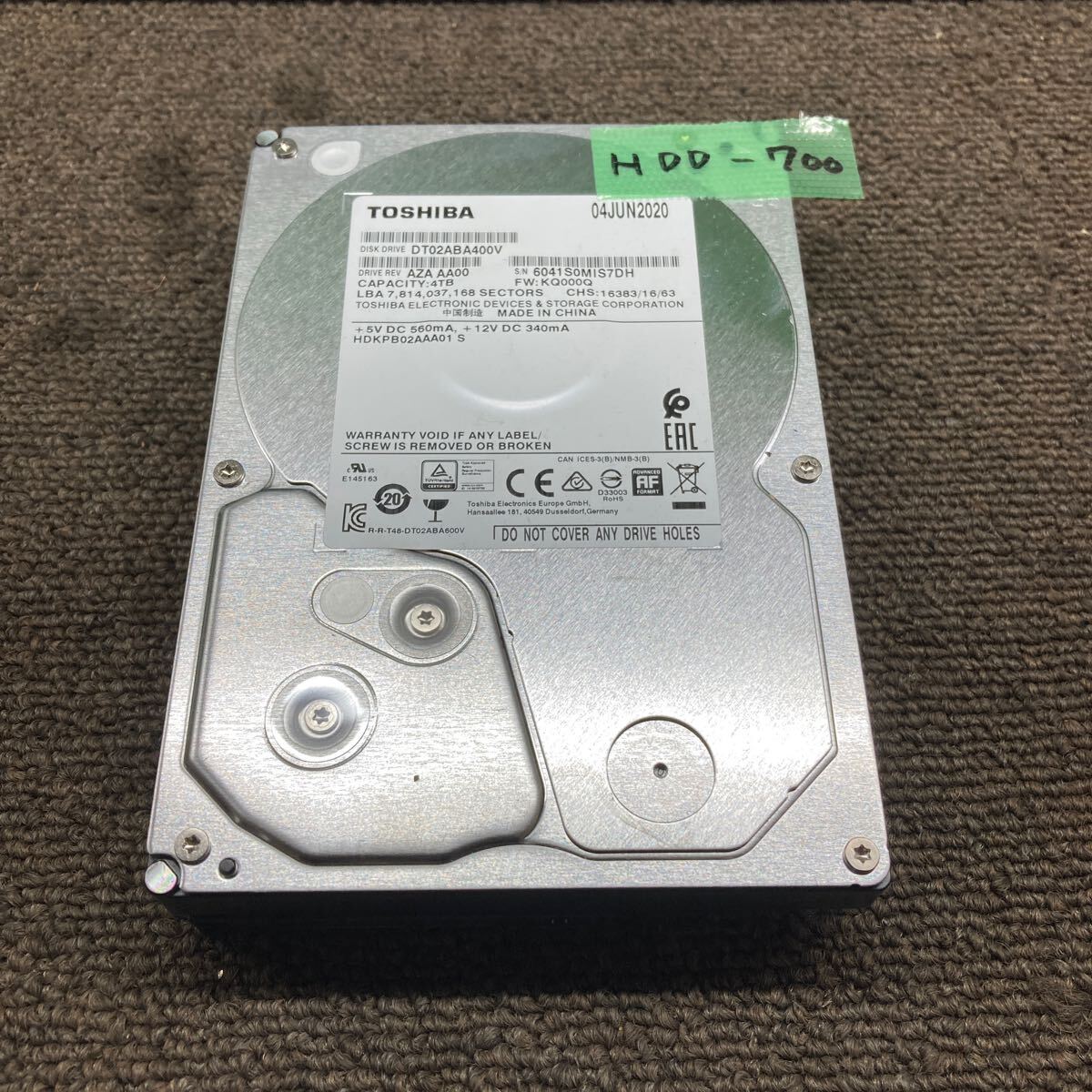 Yahoo!オークション - HDD-700 激安 HDD4TB 3.5インチ SATA 4355時間 ...