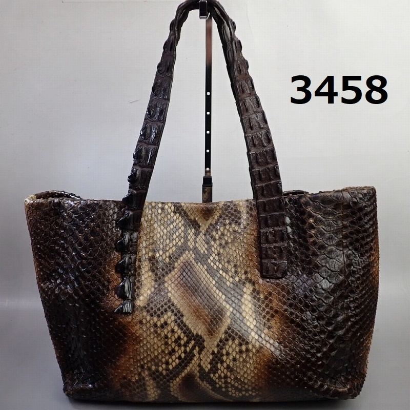 Yahoo!オークション - BR-3458 リアルパイソン レザー トートバッグ S...